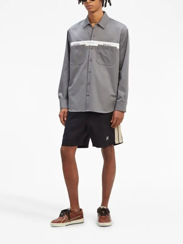 Palm Angels Monogram-embroidered Striped Shorts - Black