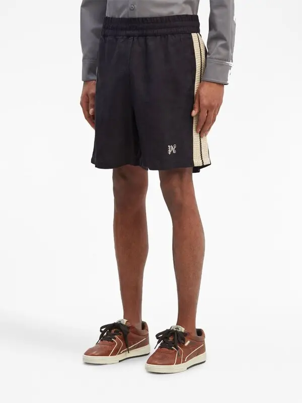 Palm Angels Monogram-embroidered Striped Shorts - Black