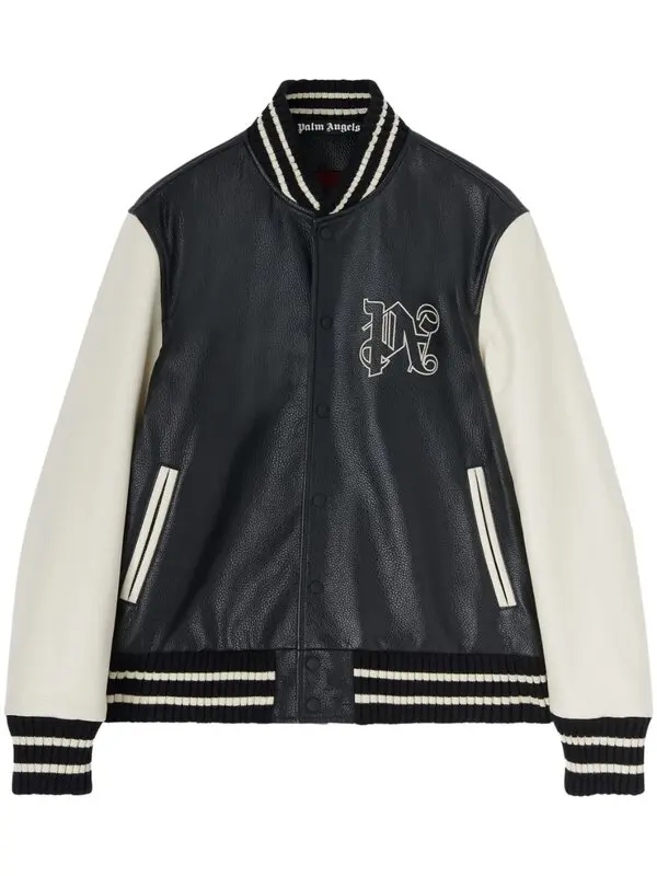 ジャケット・アウター palm angels LEATHER VARSITY JACKET Palm Angels gothic-logo Varsity Jacket | Black | FARFETCH IN