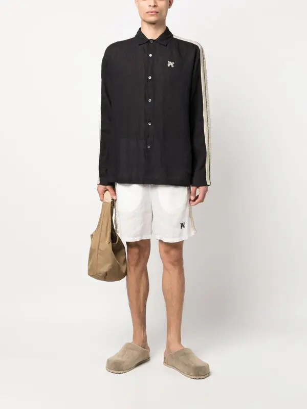 Palm Angels Pa Monogram-print Linen Shirt - Black