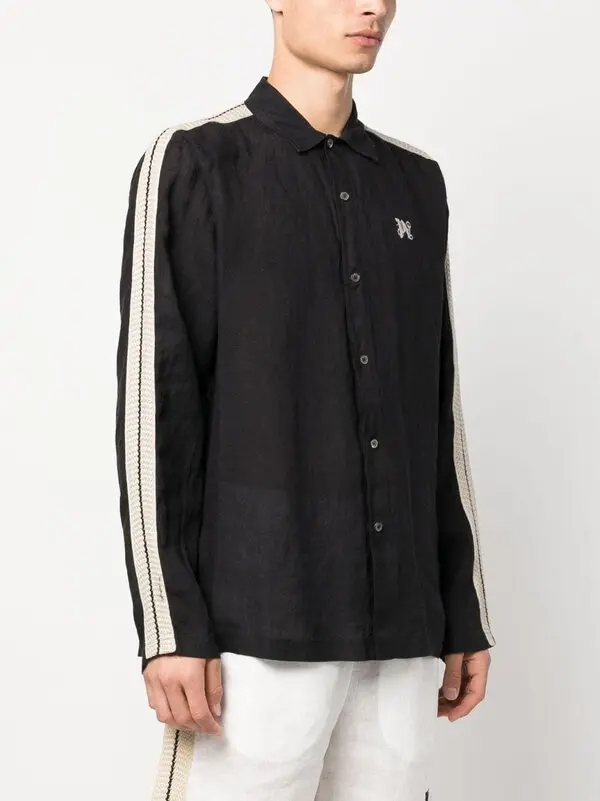 Palm Angels Pa Monogram-print Linen Shirt - Black