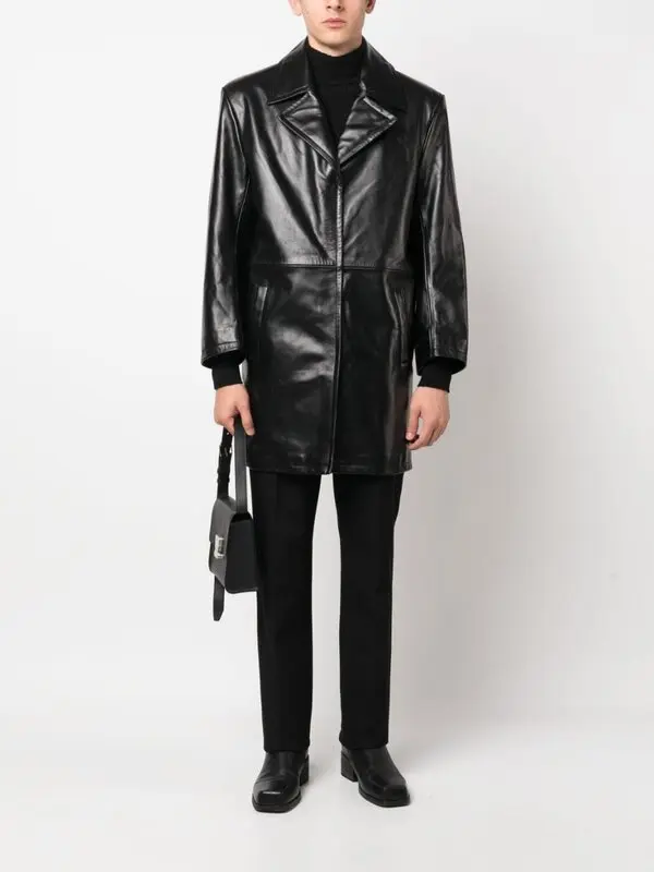 MANOKHI Single-breasted Leather Overcoat