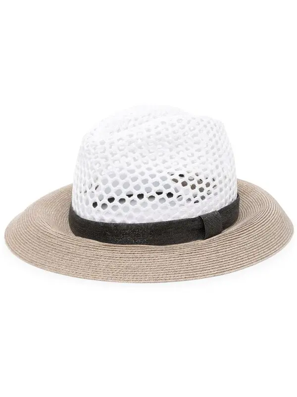 Brunello Cucinelli Net Interwoven Straw Fedora Hat - White  display picture 2