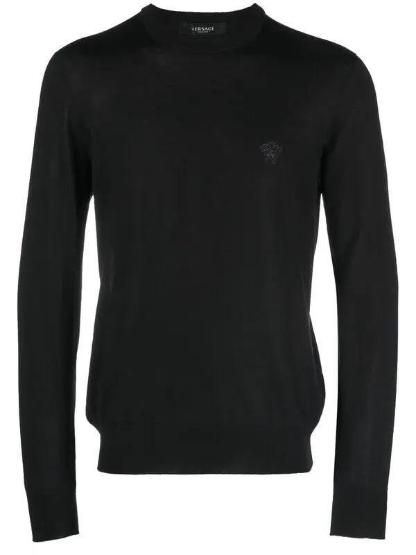 Versace Embroidered Wool-blend Jumper - Black