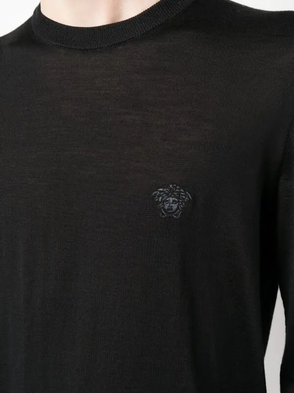 Versace Embroidered Wool-blend Jumper - Black