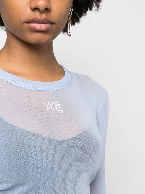 Alexander Wang Hotfix Long-Sleeve Mesh T-Shirt In Blue - 74% Off