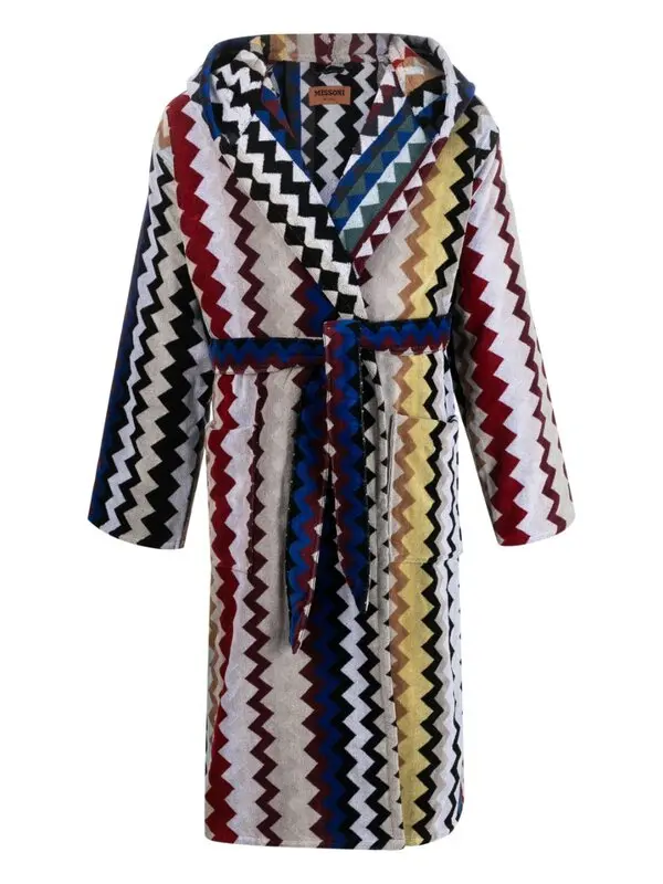 Missoni Zigzag-print Belted Hooded Bathrobe - Blue