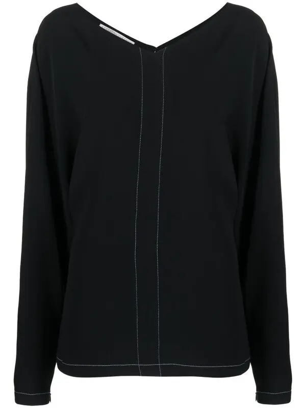 Stella McCartney Stitched V-neck Blouse - Black