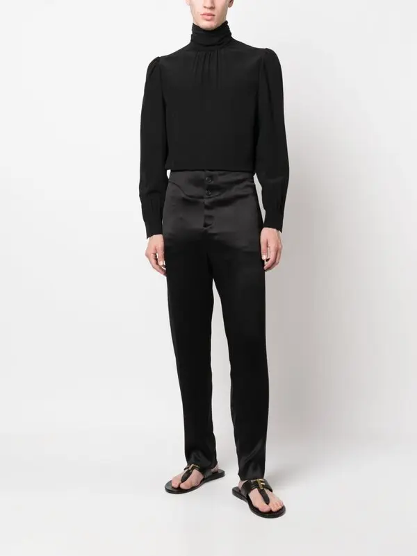 Saint Laurent Buttoned Tapered Trousers - Black