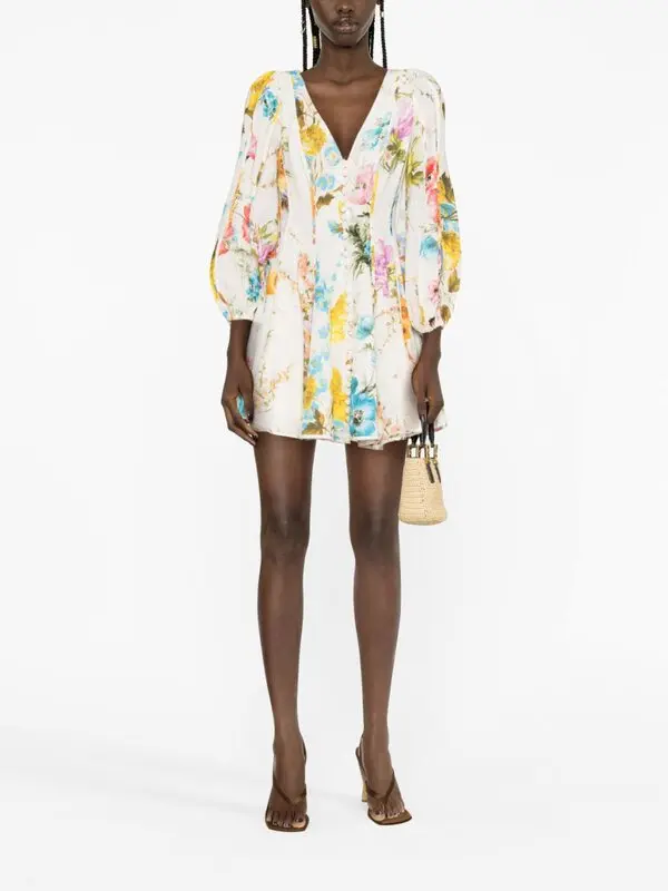 Zimmermann Halcyon Floral-print Linen Minidress