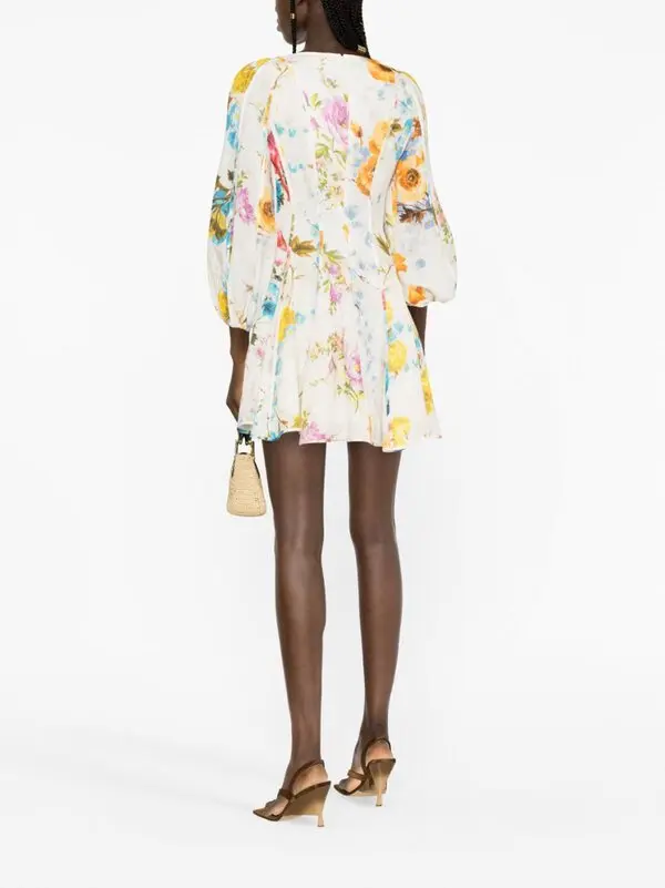 Zimmermann Halcyon Floral-print Linen Minidress