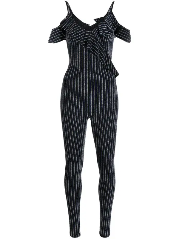 Dsquared2 Ruffled Glitter-stripes V-neck Jumpsuit - Black