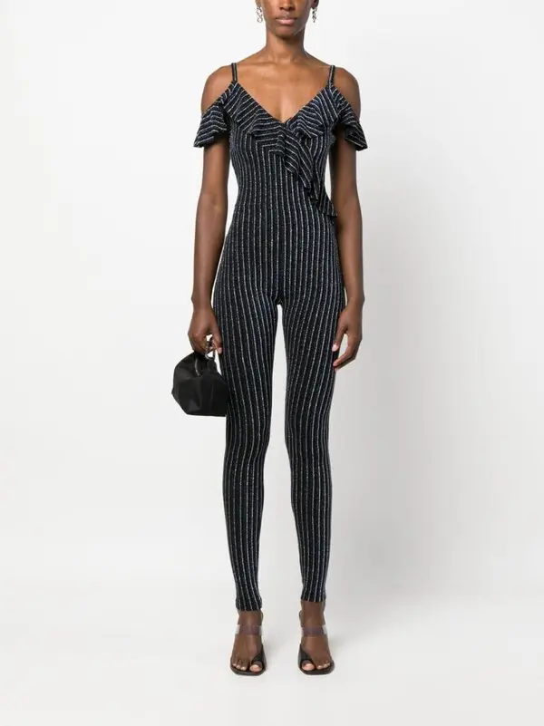 Dsquared2 Ruffled Glitter-stripes V-neck Jumpsuit