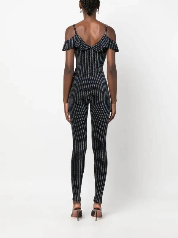 Dsquared2 Ruffled Glitter-stripes V-neck Jumpsuit