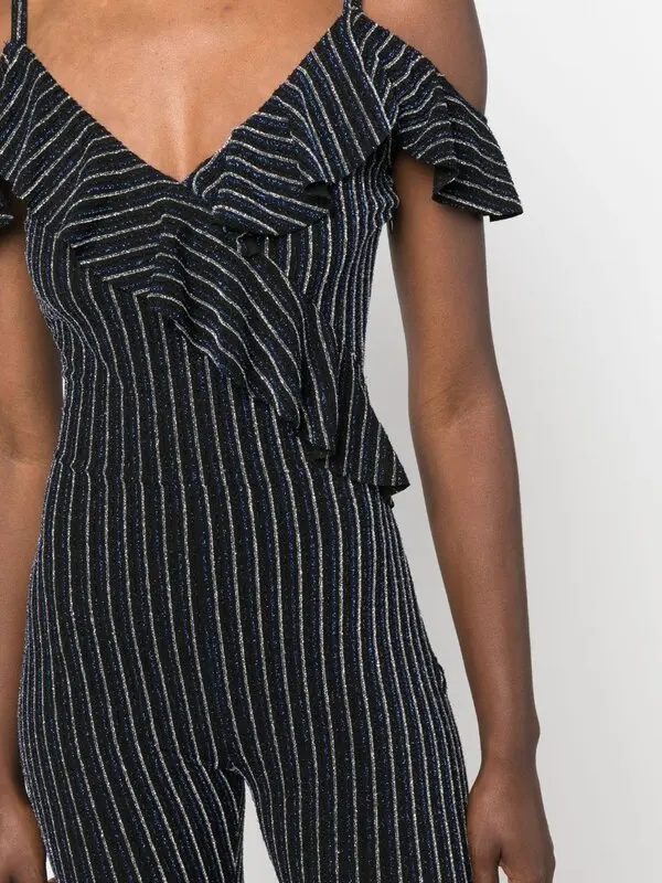 Dsquared2 Ruffled Glitter-stripes V-neck Jumpsuit