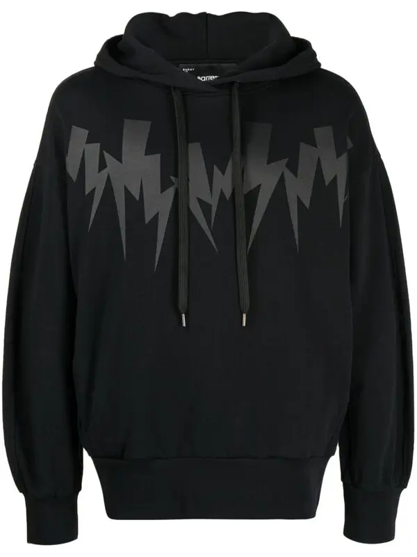 Neil Barrett Thunderbolt Print Cotton Hoodie - Black