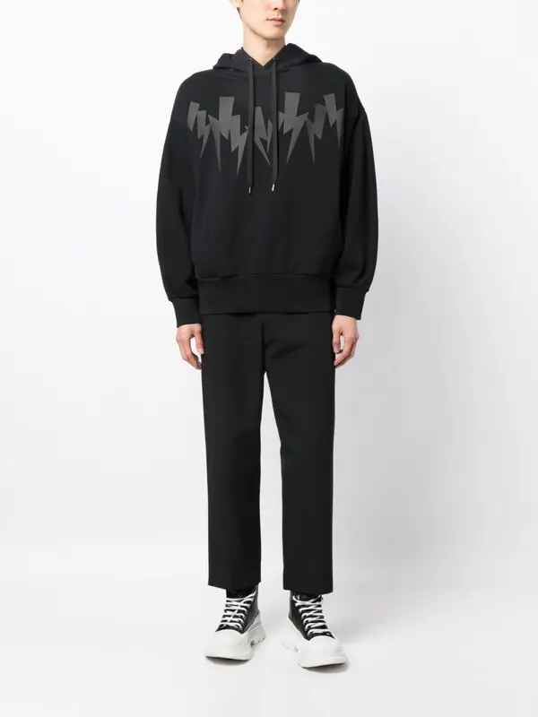 Neil Barrett Thunderbolt Print Cotton Hoodie - Black