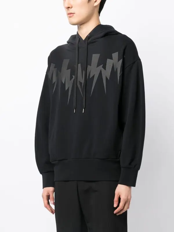 Neil Barrett Thunderbolt Print Cotton Hoodie - Black