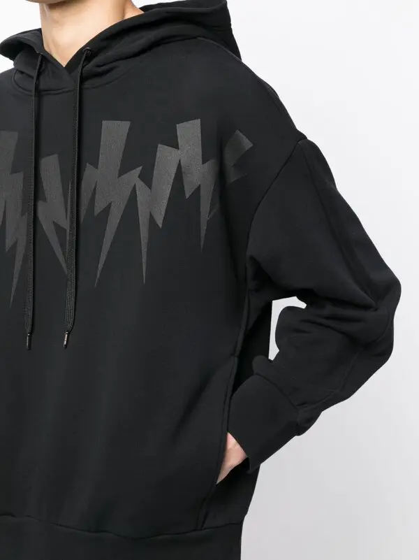 Neil Barrett Thunderbolt Print Cotton Hoodie - Black