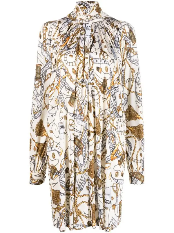 Moschino Graphic-print High-neck Midi Dress - Neutrals
