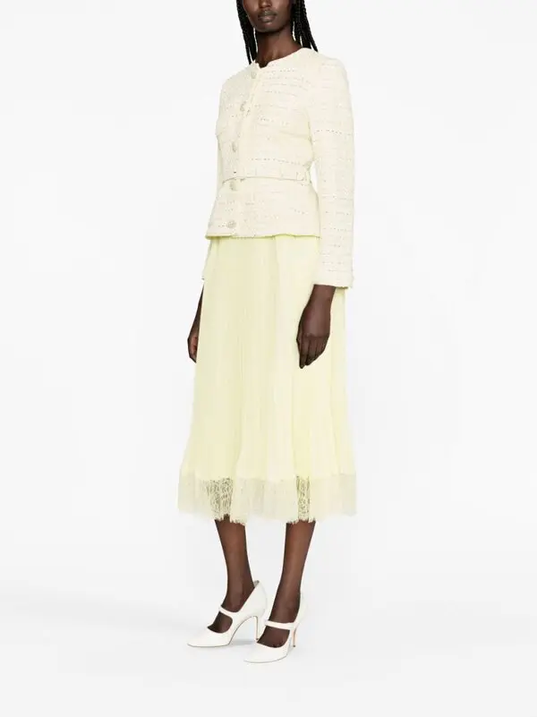 knee length dresses for ladies Yellow Chiffon Tiered Midi Dress  self-portrait