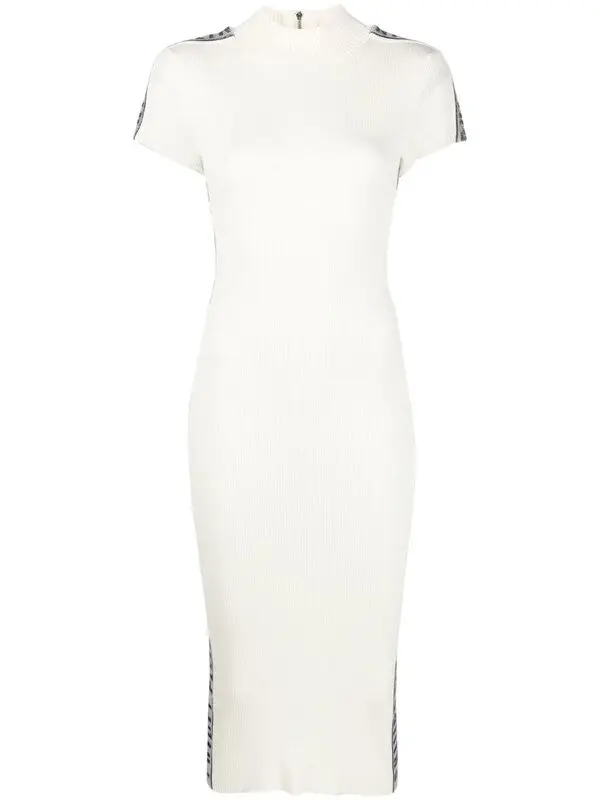 Philipp Plein Rhinestone Logo Ribbed Wool Midi Dress