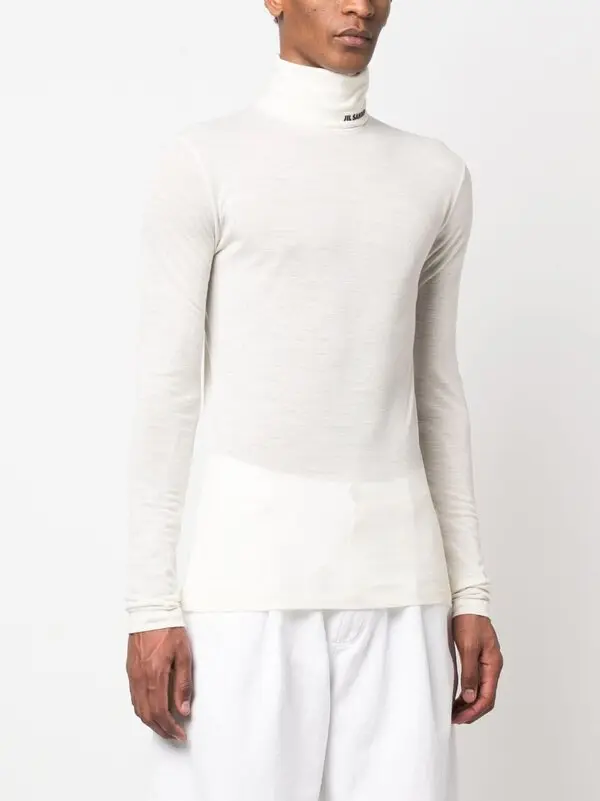 JIL SANDER Logo-print Roll-neck Jumper - Neutrals