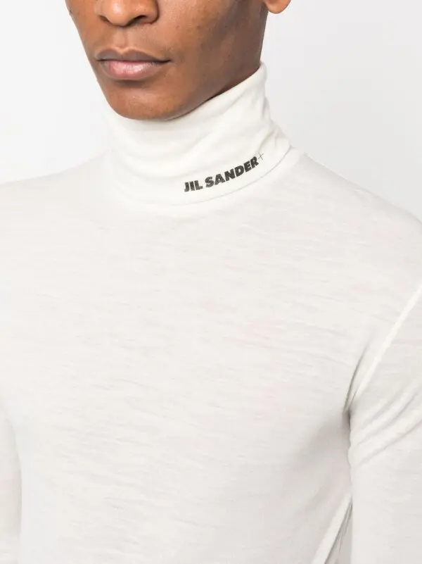 JIL SANDER Logo-print Roll-neck Jumper - Neutrals