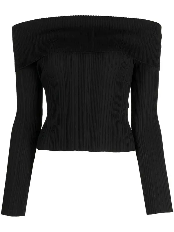 SELF-PORTRAIT Ribbed Off-shoulder Blouse