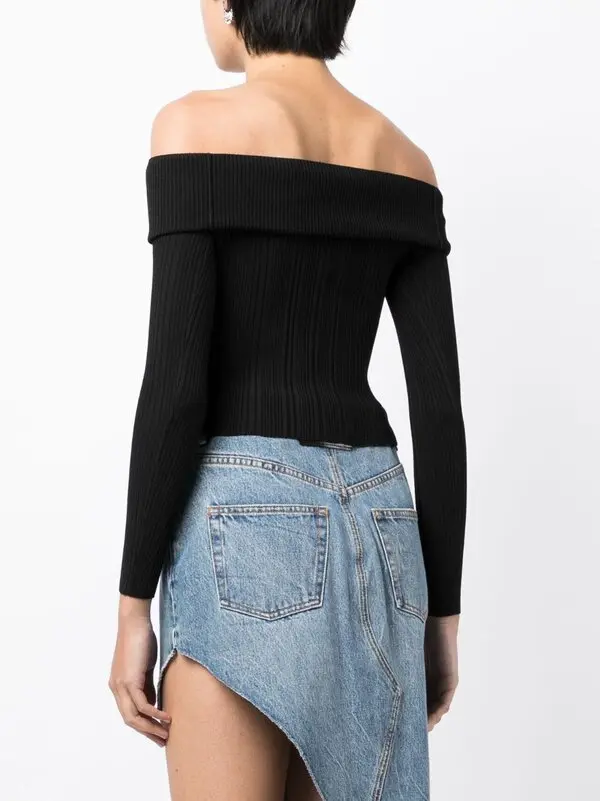 SELF-PORTRAIT Ribbed Off-shoulder Blouse