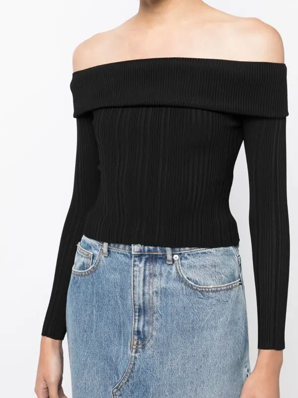 SELF-PORTRAIT Ribbed Off-shoulder Blouse