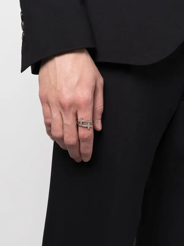 Dsquared2 Tone Engraved Logo Cross Ring - Silver