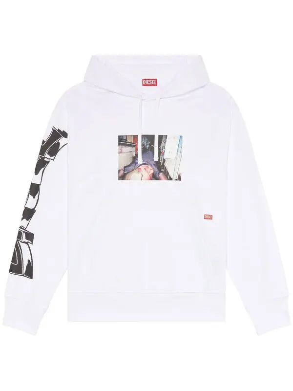 DIESEL® S-macs-l3 Cotton Hoodie With Graphic Prints - White