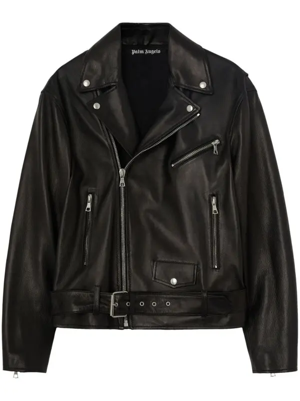 Palm Angels Logo-print Biker Leather Jacket