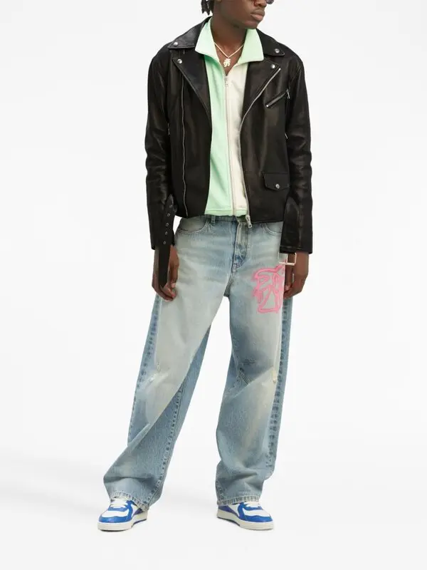 Palm Angels Logo-print Biker Leather Jacket