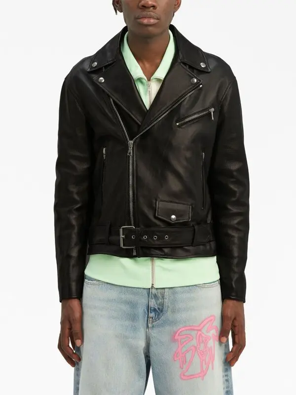 Palm Angels Logo-print Biker Leather Jacket