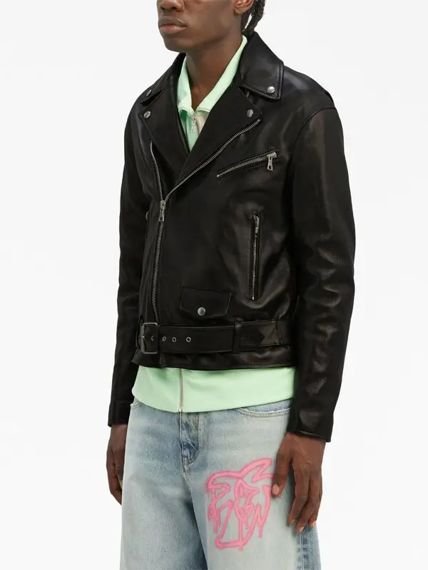 Palm Angels Logo-print Biker Leather Jacket