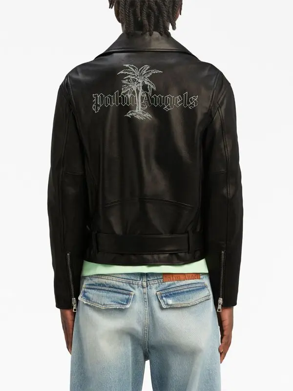Palm Angels Logo-print Biker Leather Jacket