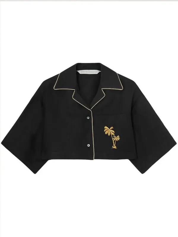Palm Angels Embroidered Cropped Bowling Shirt