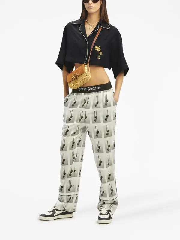 Palm Angels Embroidered Cropped Bowling Shirt