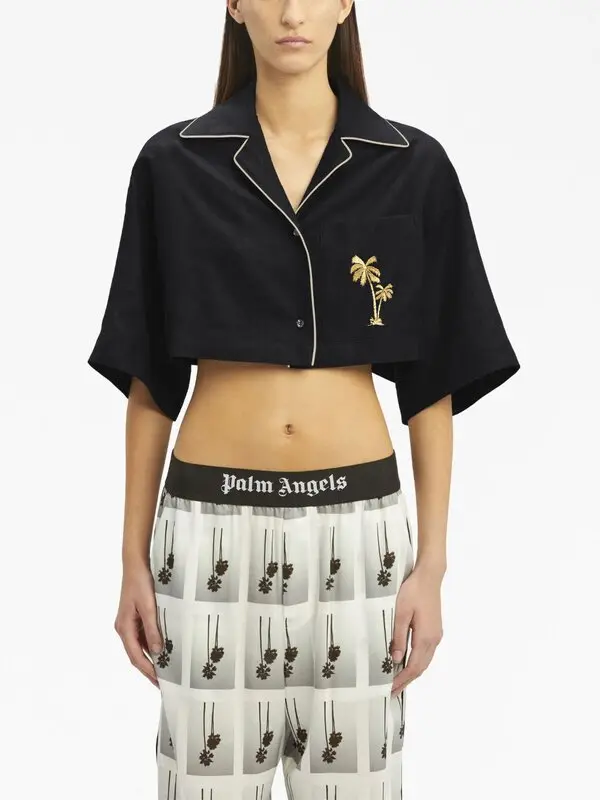 Palm Angels Embroidered Cropped Bowling Shirt