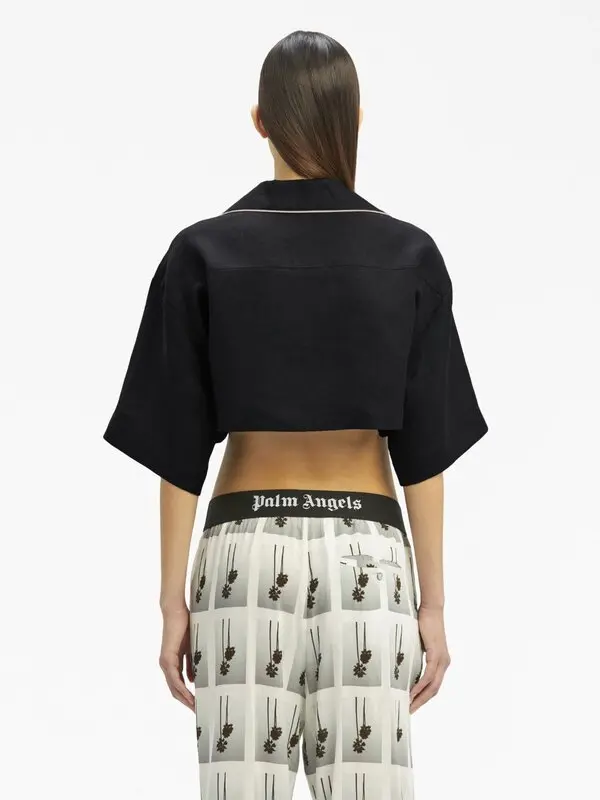 Palm Angels Embroidered Cropped Bowling Shirt
