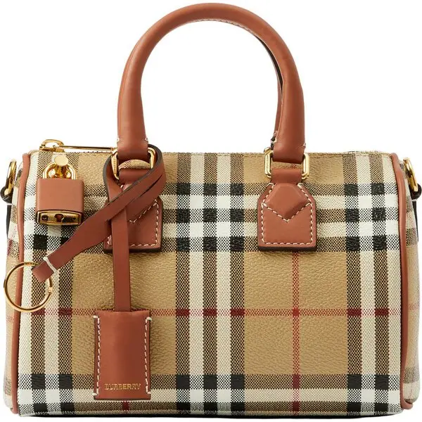 Burberry Mini Check Coated Canvas Duffle Bag - Vntg Chk/briar Brown