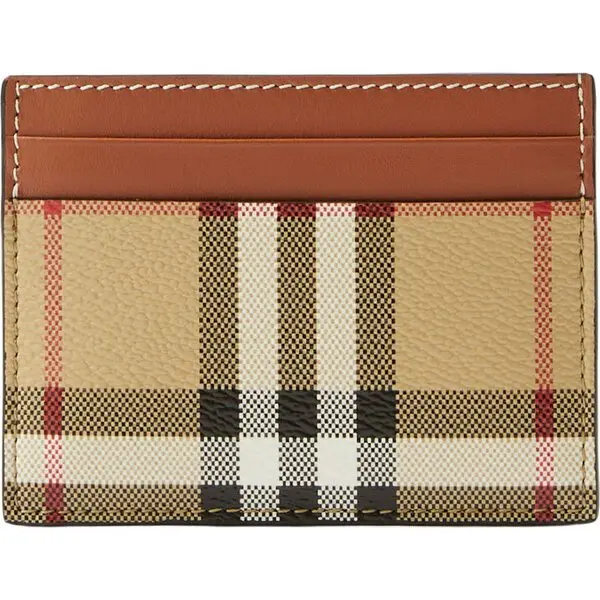Burberry Sandon Check Canvas & Leather Card Case - Vntg Chk/briar Brown