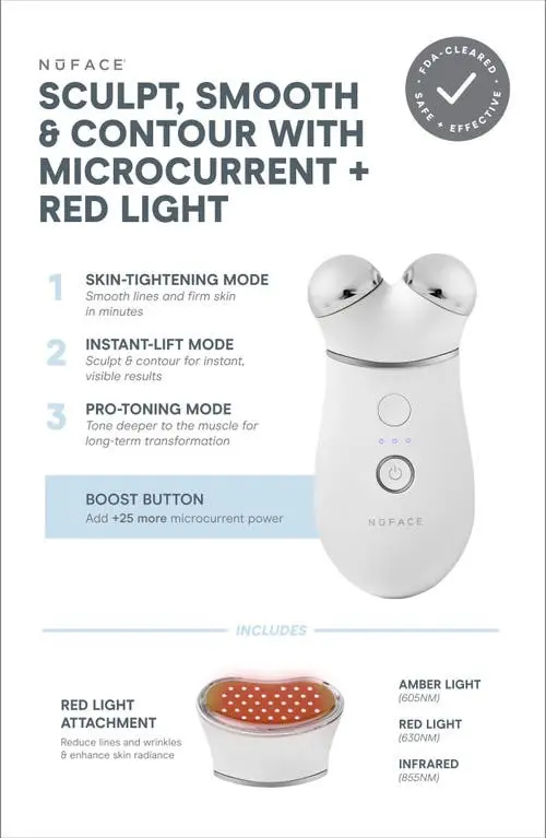 NUFACE® Trinity+ Microcurrent Facial Toning Device With Led Red Light Attachment