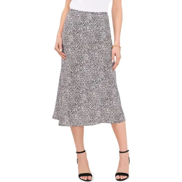 Chaus Print Bias Cut Midi Skirt - Black/white