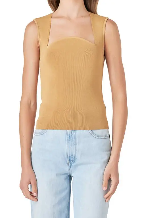 Endless Rose Sculpted Neck Knit Tank - Tan