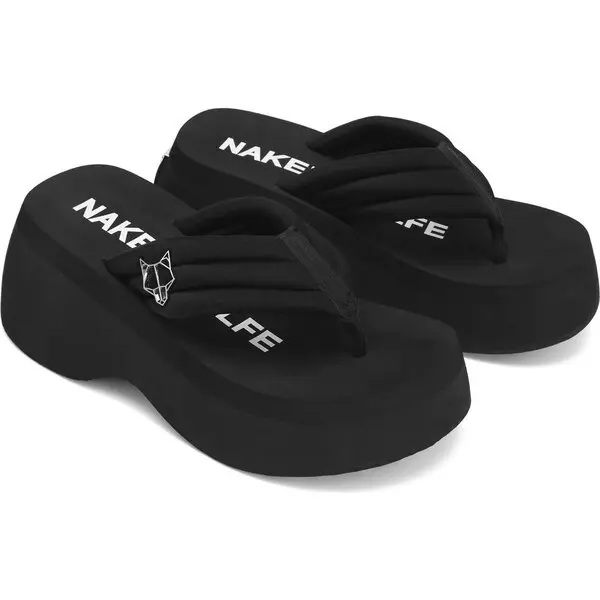 Naked Wolfe Damsel Platform Flip Flop - Black-Lycra