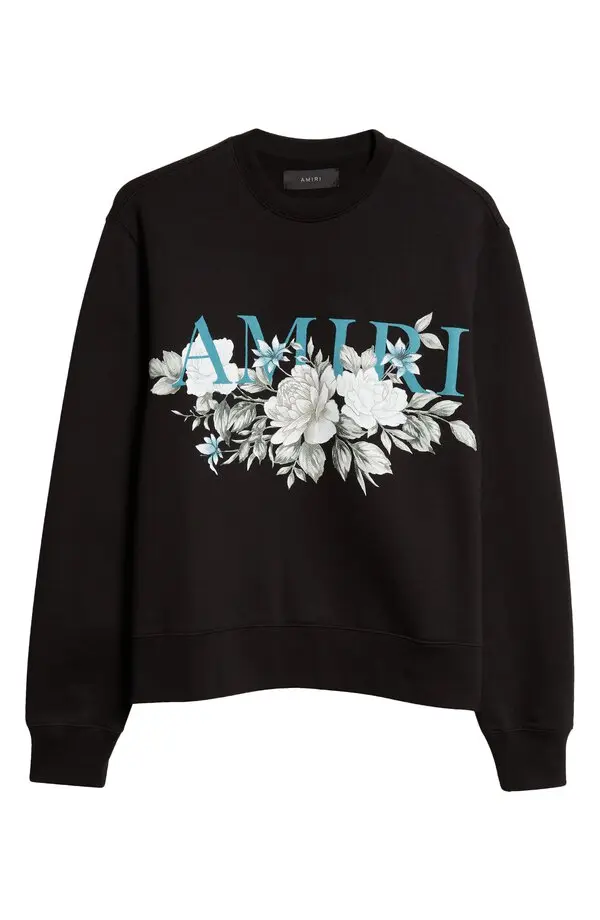 AMIRI スウェット ブラック 花柄 ロゴ Amiri Floral Logo Graphic Sweatshirt In Black - 55% Off | Editorialist