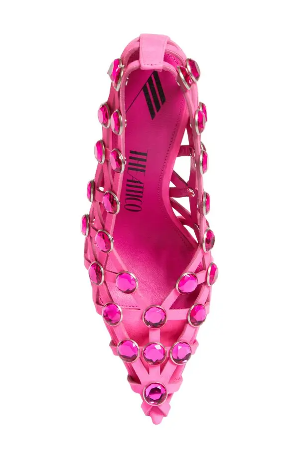 Attico Grid Crystal Embellished Pointed Toe Pump
